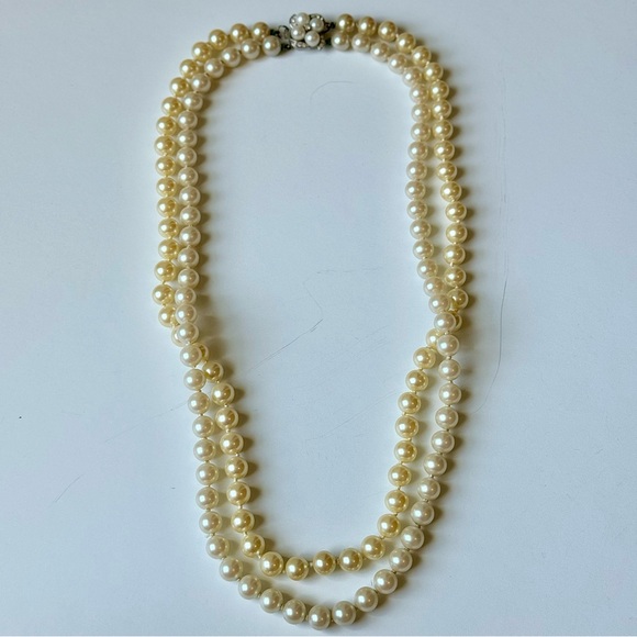Vintage | Jewelry | Vintage Double Strand 2tone Faux Pearl Necklace ...